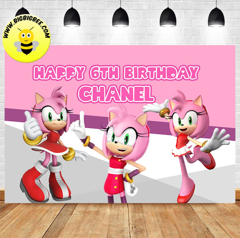 Custom Amy Rose Pink Sonic the Hedgehog Theme Birthday Backdrop ...