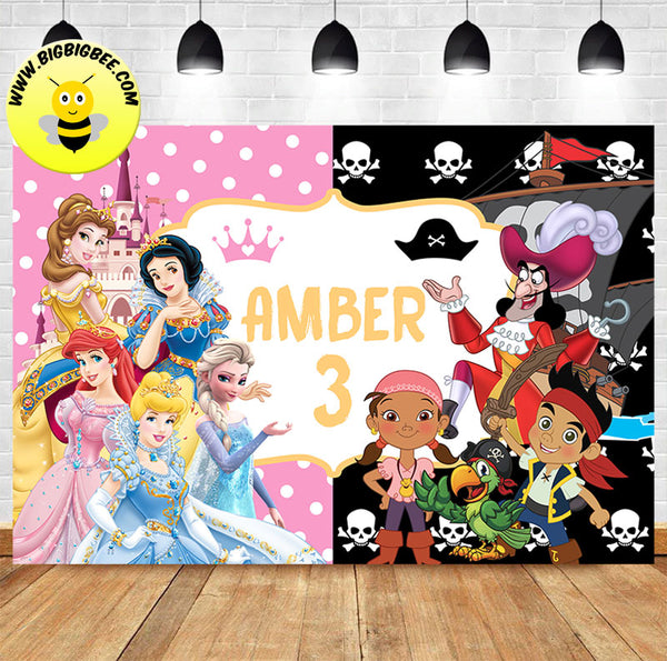 Custom Pirates and Princesses Theme Birthday Backdrop – BigBigBee Party ...